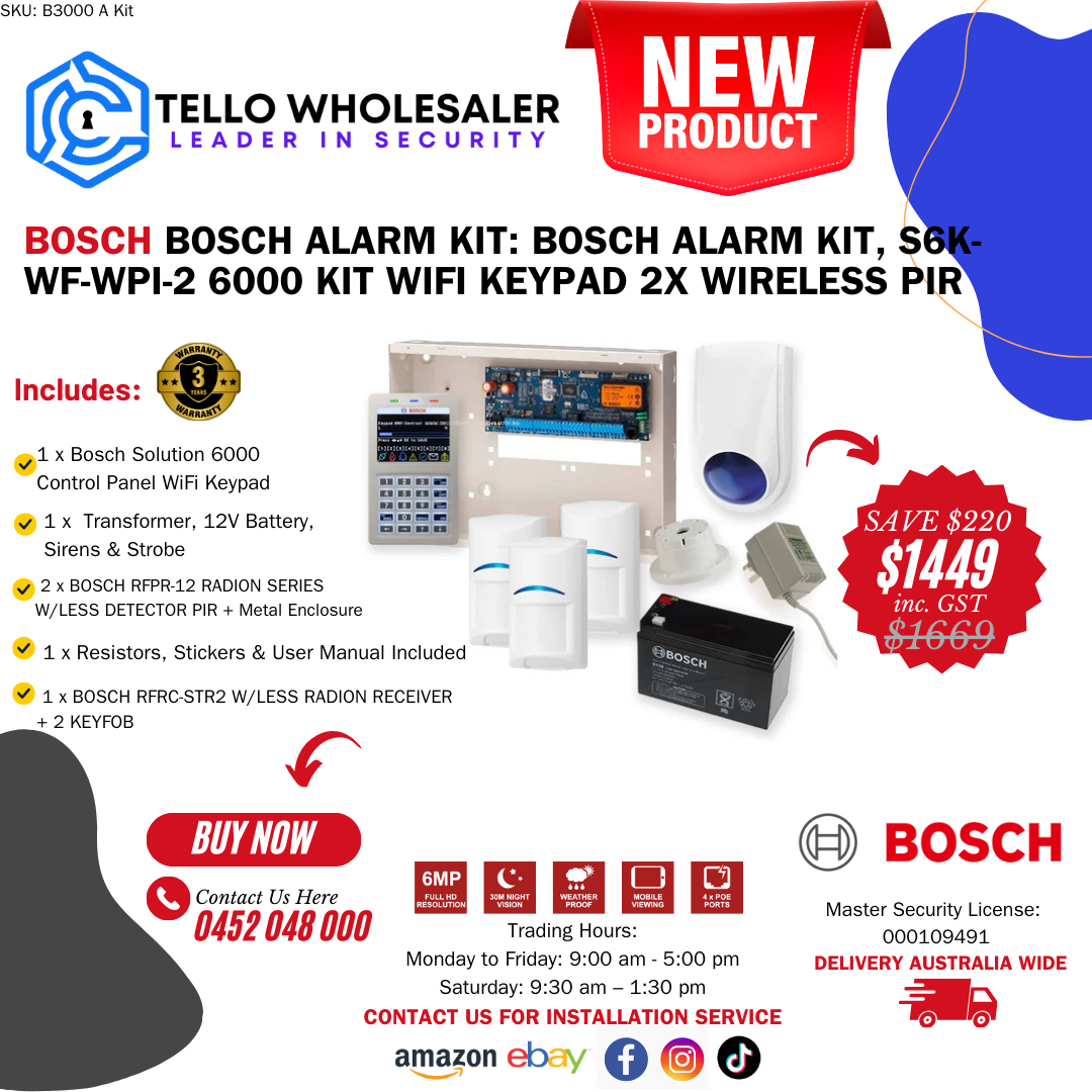 Bosch Alarm Kit, S6K-WF-WPI-2 6000 Kit Wifi Keypad 2X Wireless PIR ...